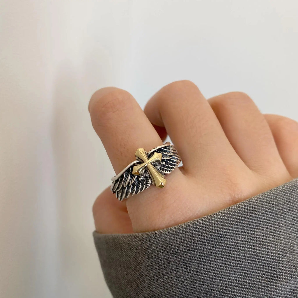 Adjustable Retro Cross Feather Wing Ring – JANE, JOAN & JUDY